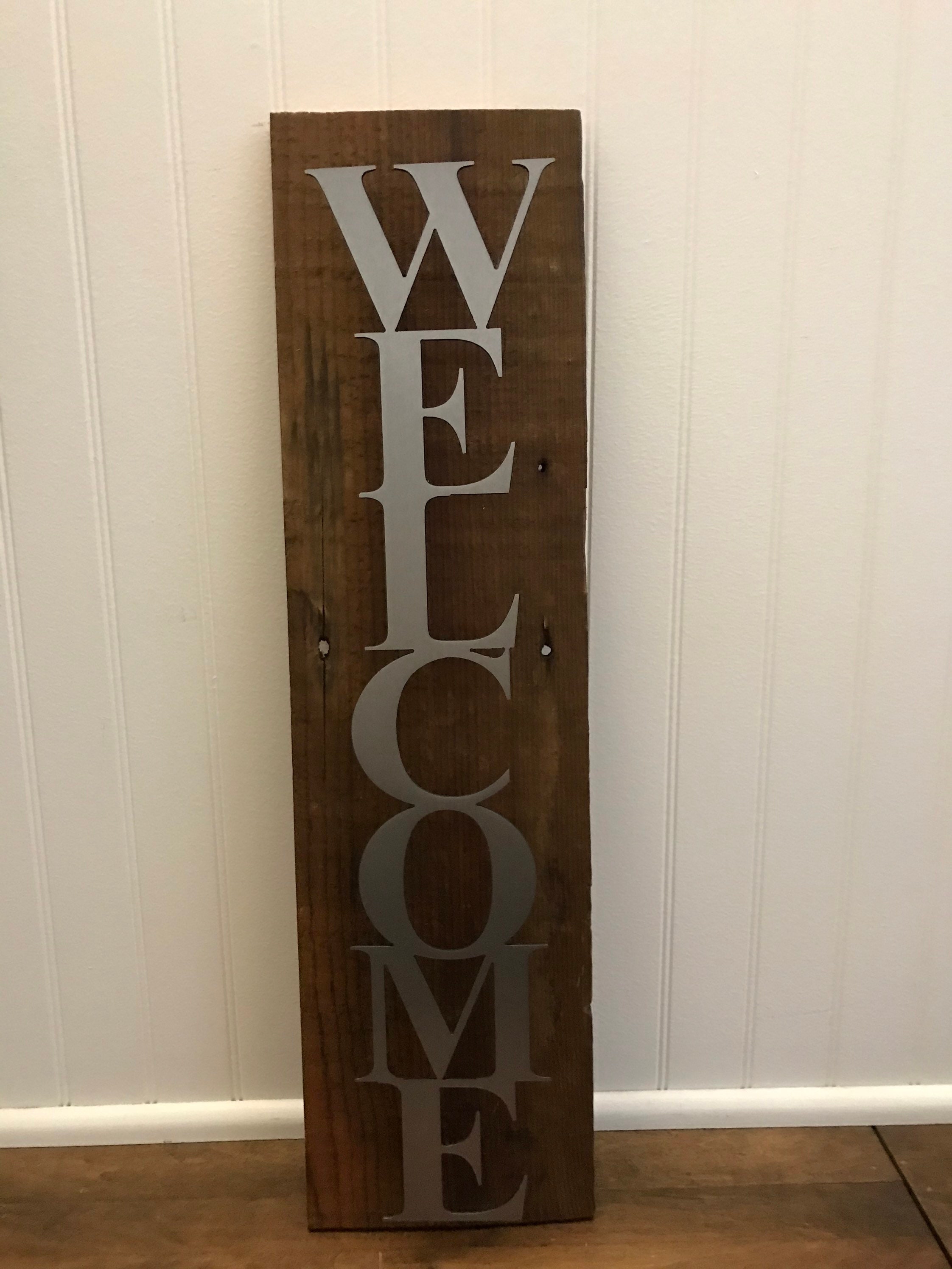 Welcome on Barn Wood Block Text / Wood and Metal Signs / Rustic Sign ...