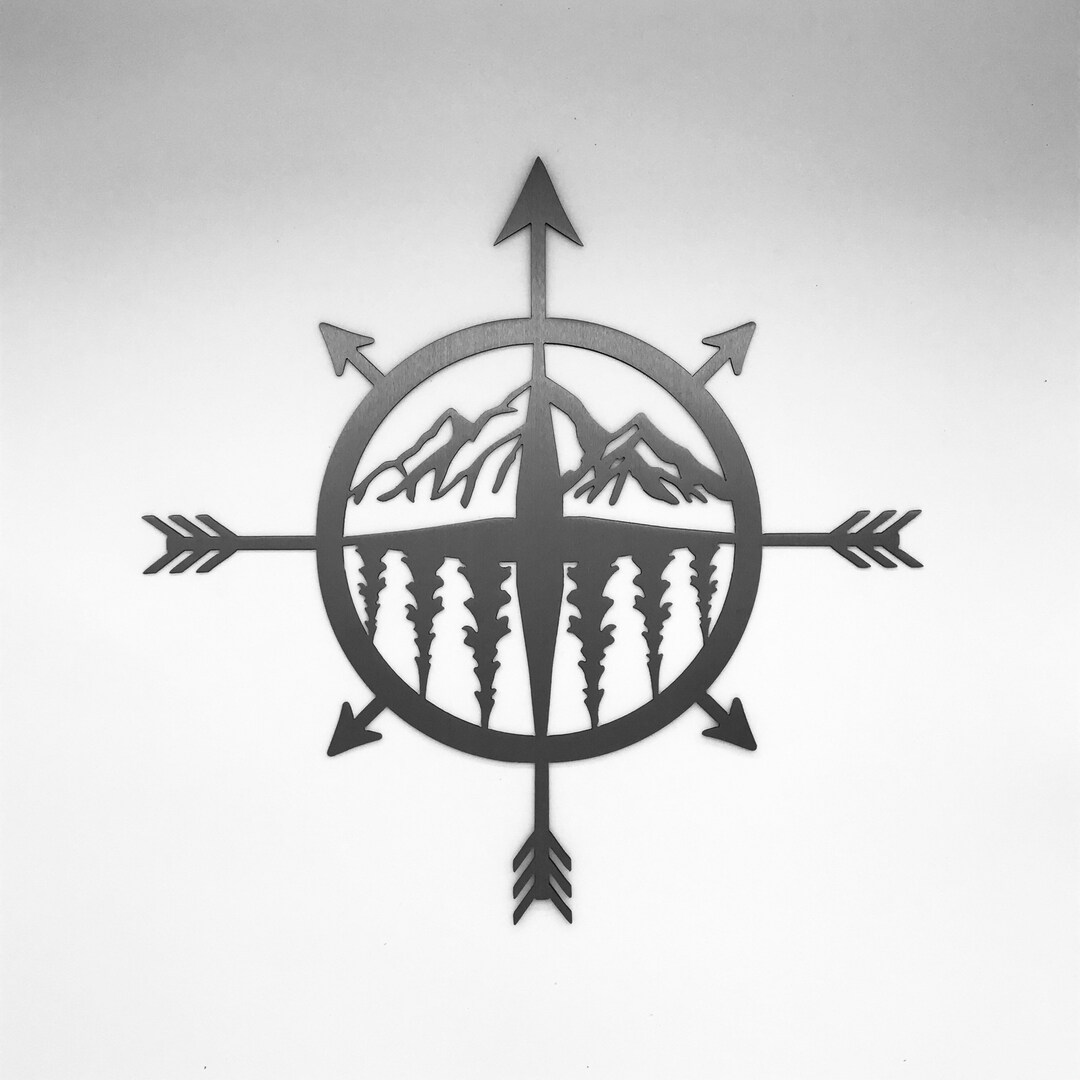 Compass With Mountains and Trees Steel Wall Decor / Metal - Etsy