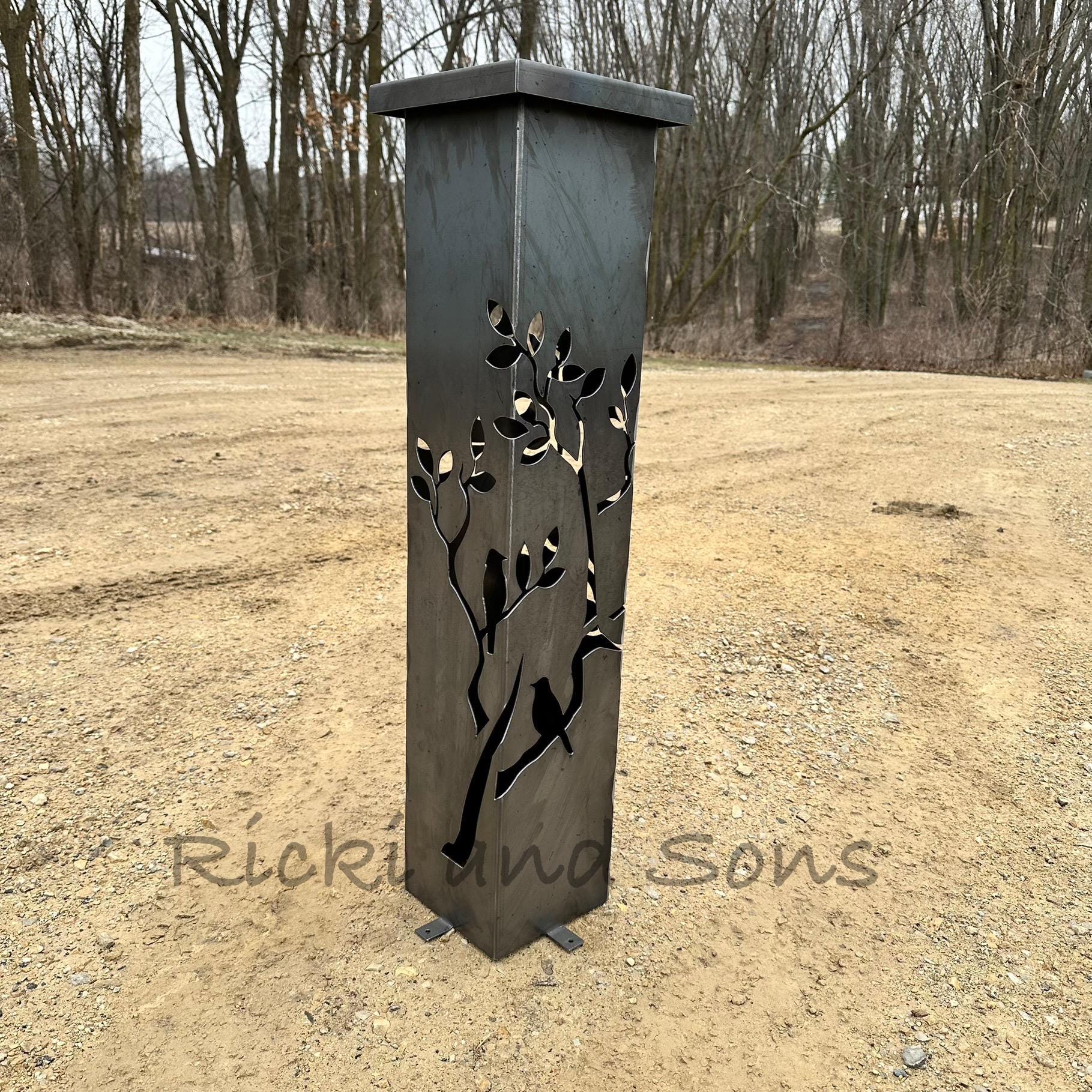 Garden Column - Garden Pillar - Birds and Branches Pattern / Steel ...