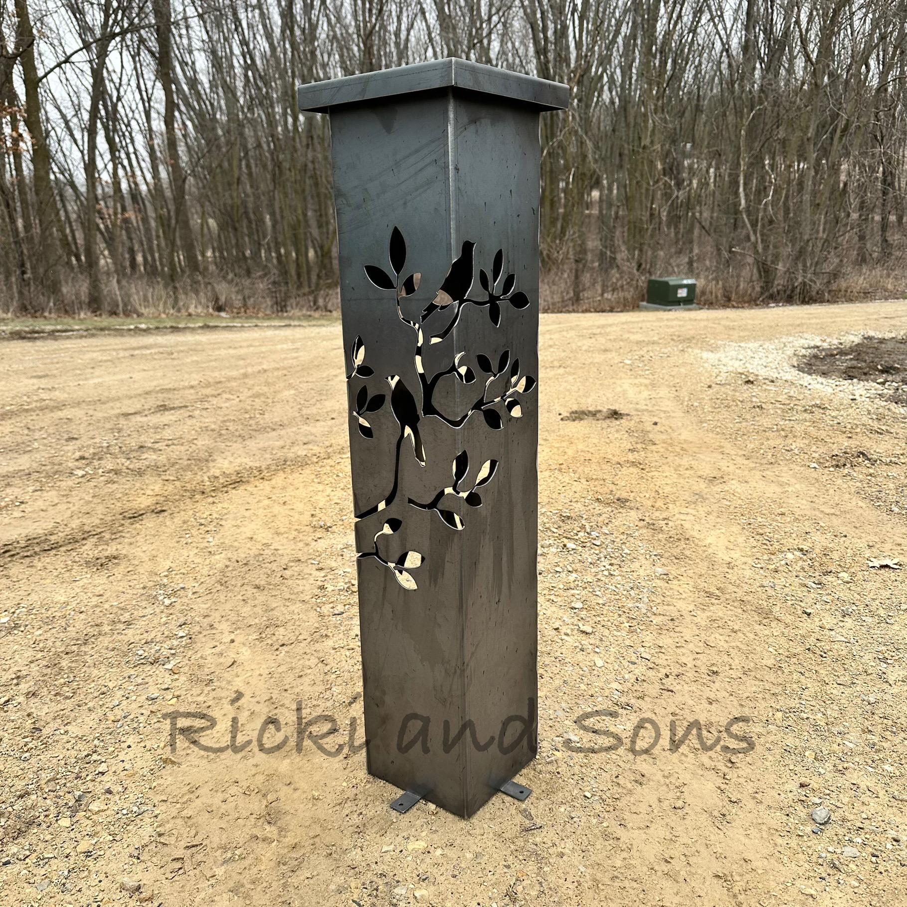 Garden Column - Garden Pillar - Birds and Branches Pattern / Steel ...