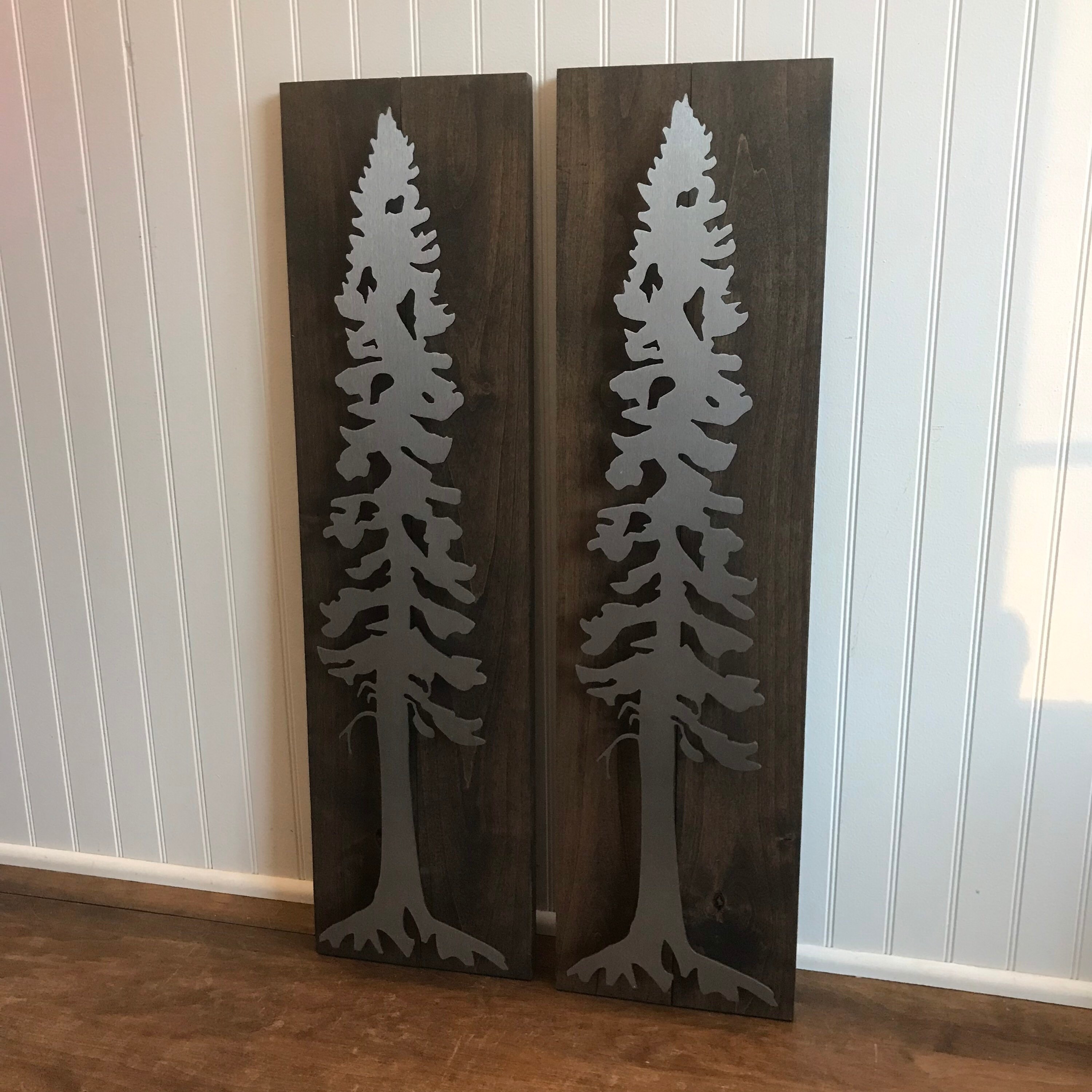 Pine Tree on Knotty Alder / Wood and Metal Signs / Rustic Sign - Etsy