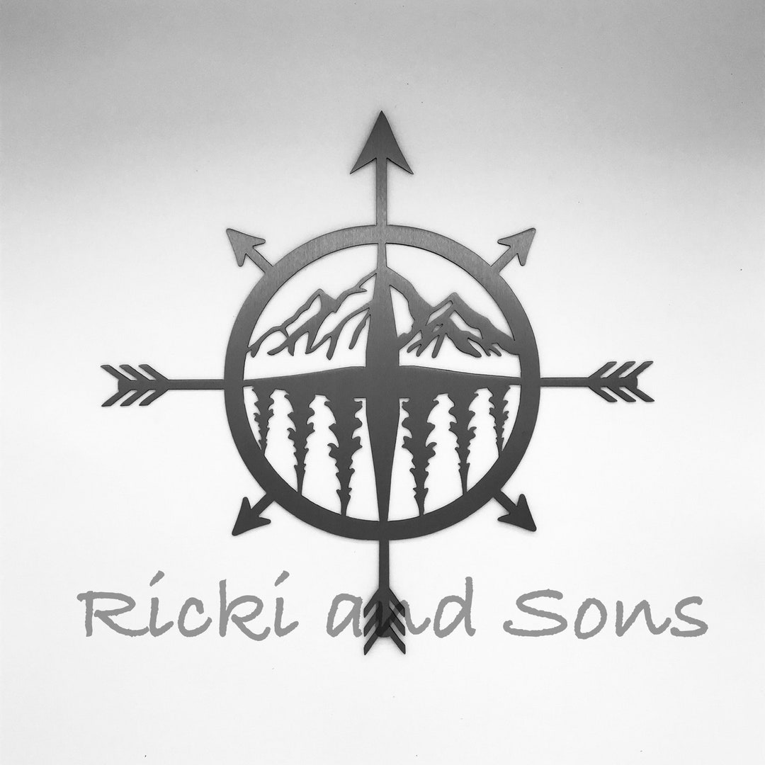 Compass With Mountains and Trees - Steel Wall Decor / Metal Wall Art ...