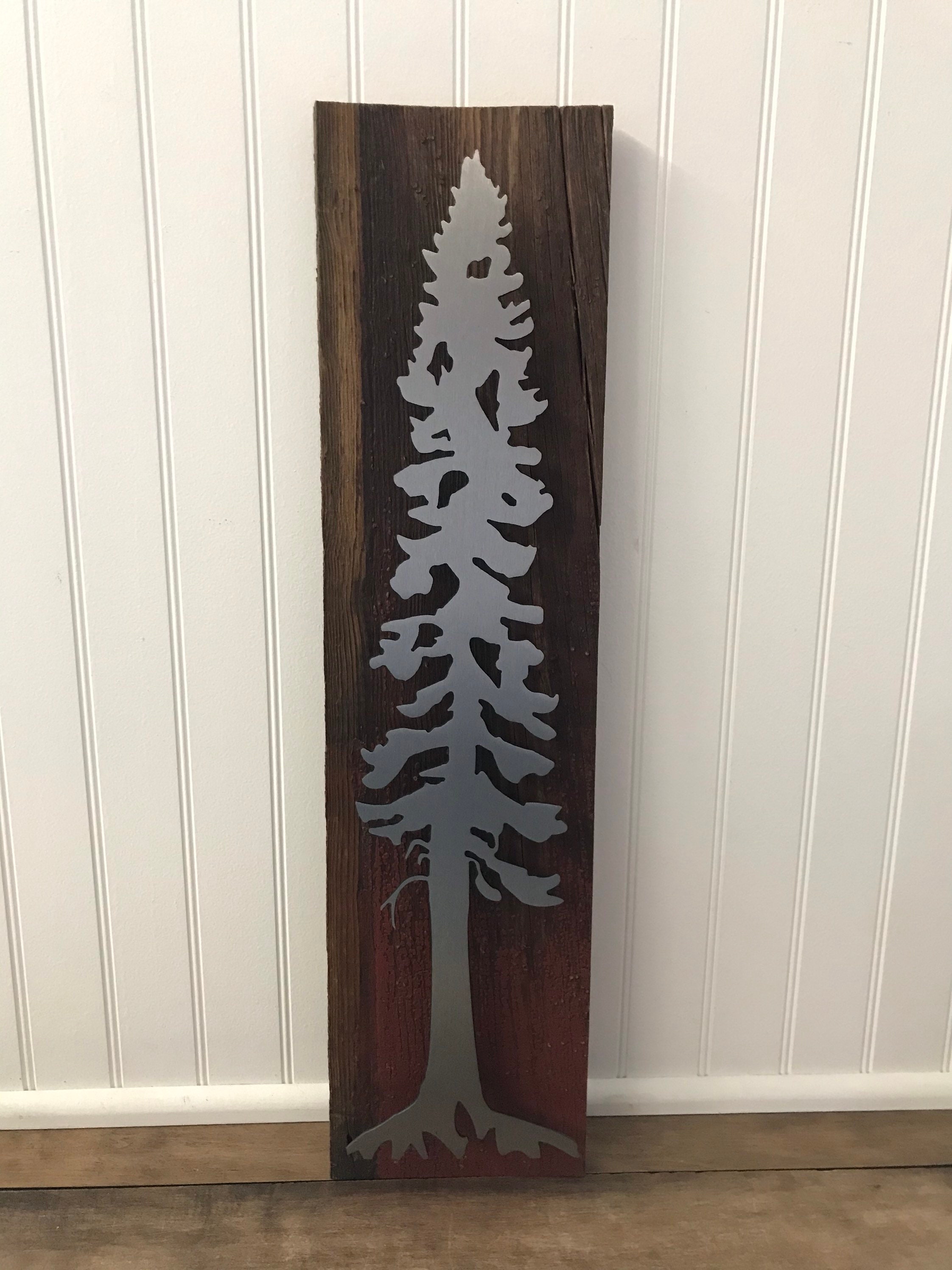 Pine Tree on Barn Wood / Wood and Metal Signs / Rustic Sign / | Etsy