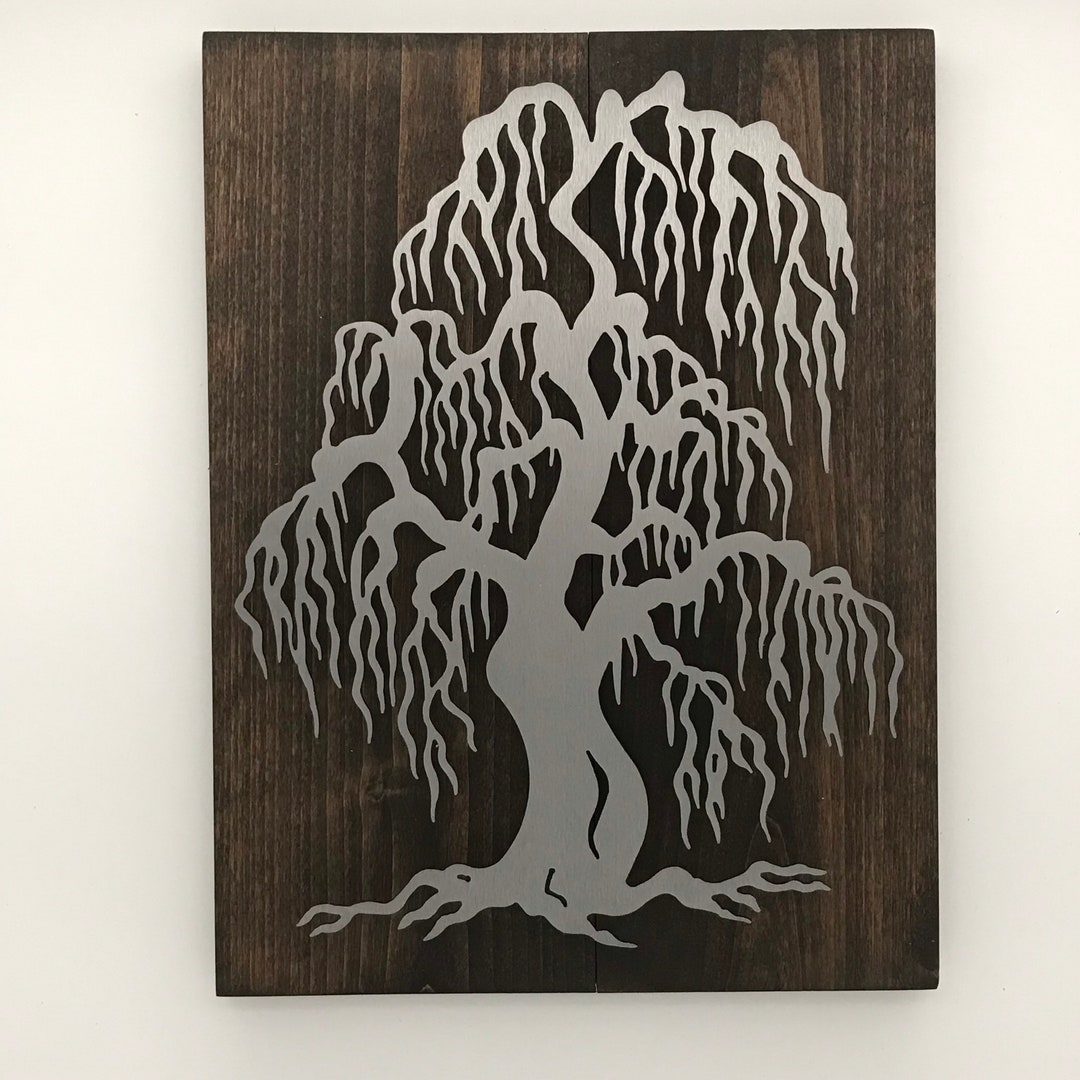 Willow Tree on Knotty Alder / Wood and Metal Signs / Rustic Sign / Wall ...
