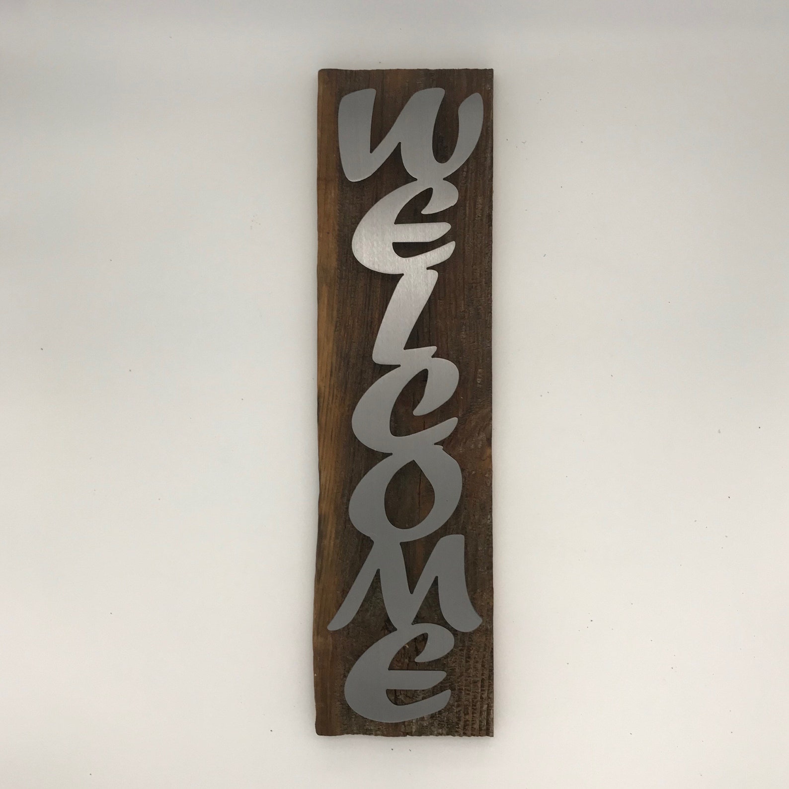 Welcome on Barn Wood With Script Text / Wood and Metal Signs / Rustic ...