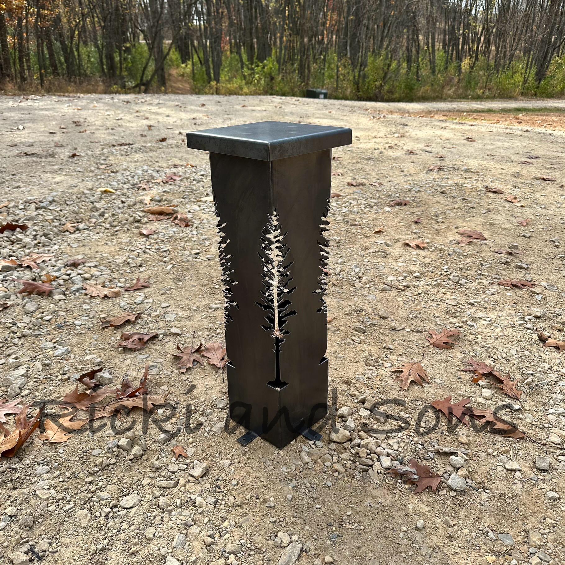 Garden Column - Garden Pillar - Pine Trees / Steel Metal Art / Metal ...