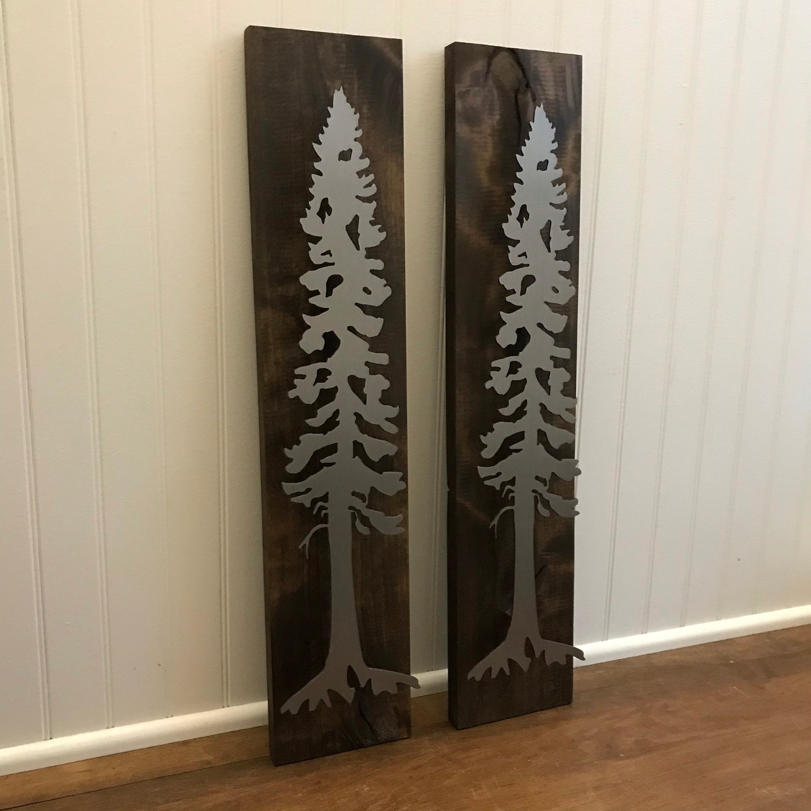 Set of Pine Tree on Knotty Alder / Wood and Metal Signs / | Etsy