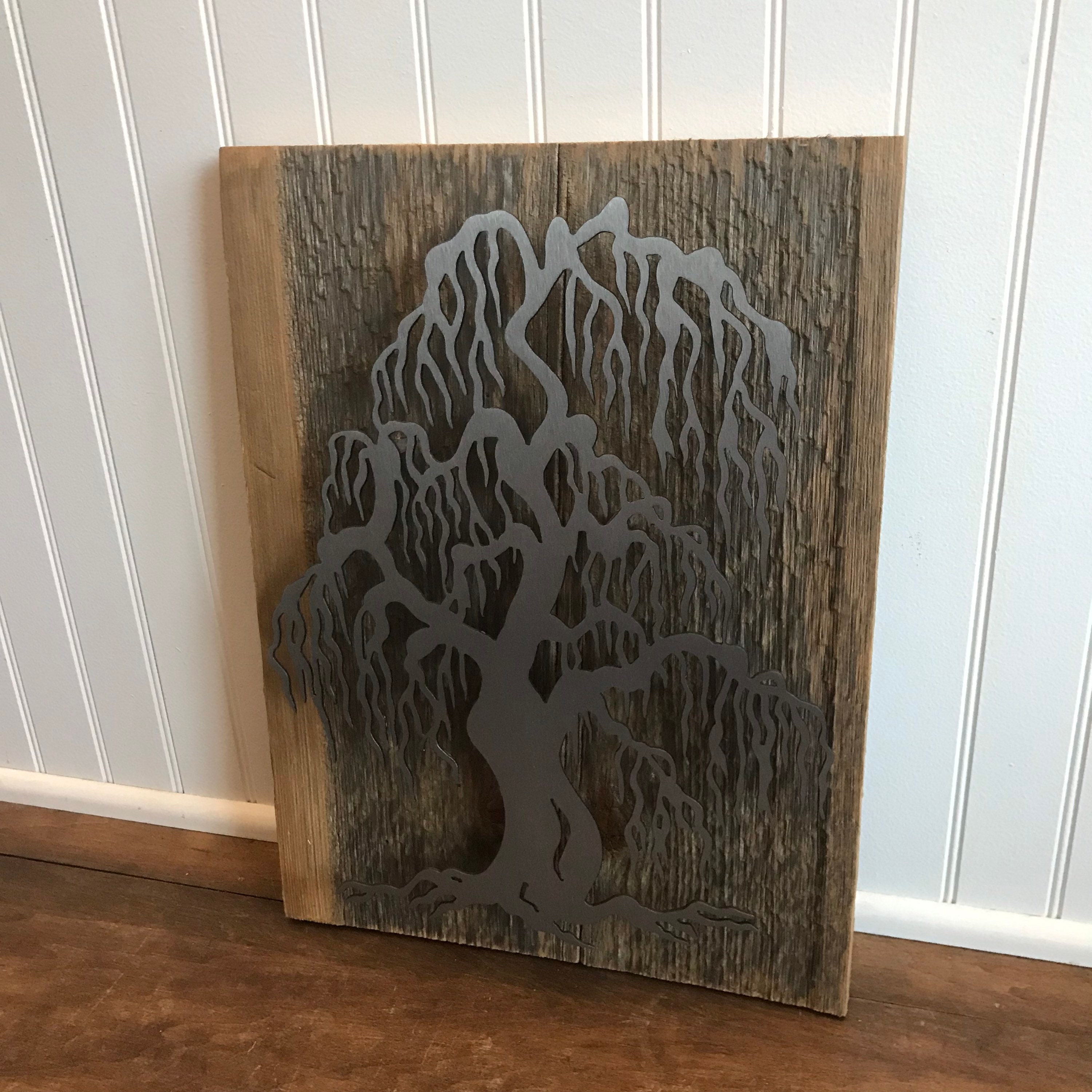 Willow Tree on Barn Wood / Wood and Metal Signs / Rustic Sign / Wall ...