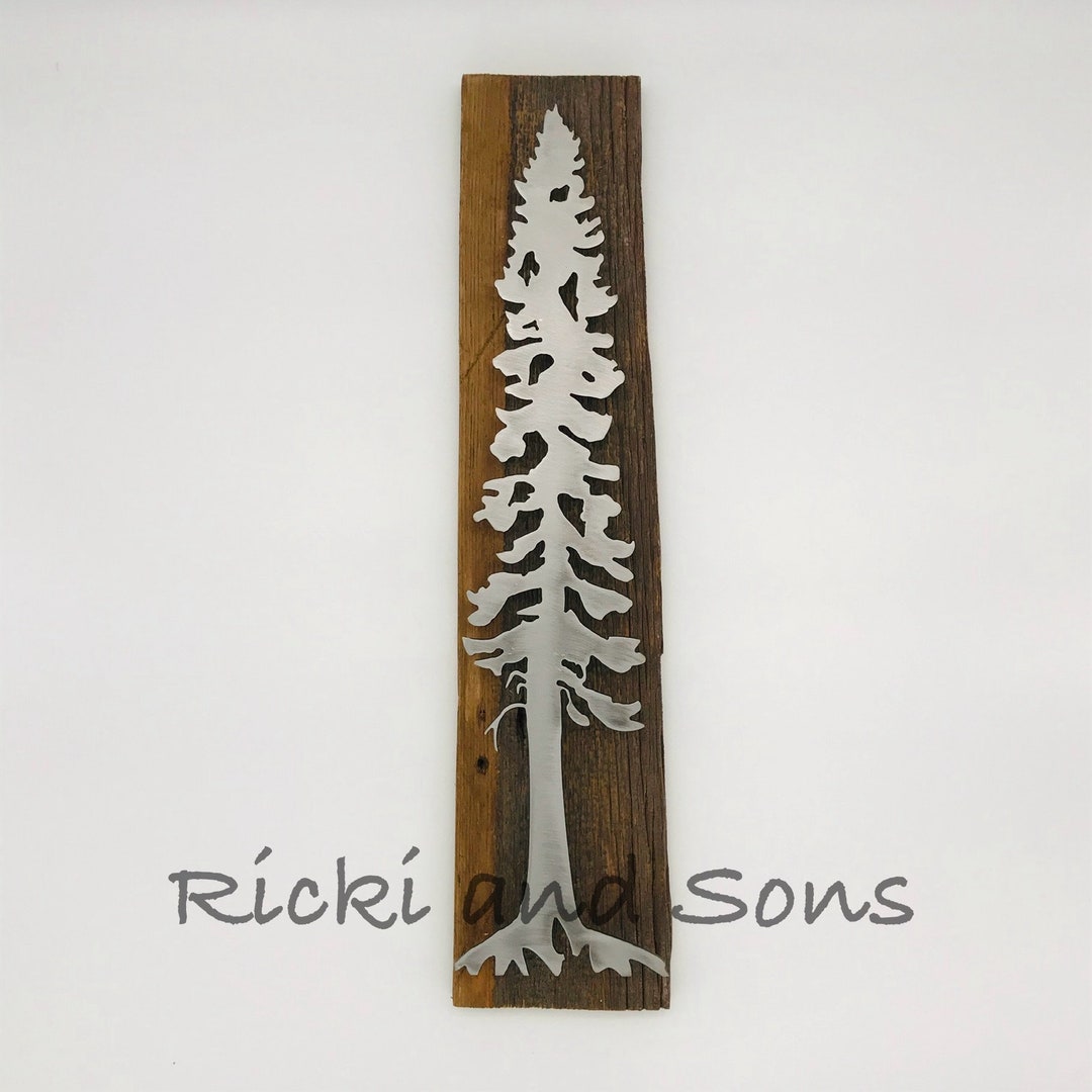 Pine Tree on Barn Wood / Wood and Metal Signs / Rustic Sign / Wall Art ...