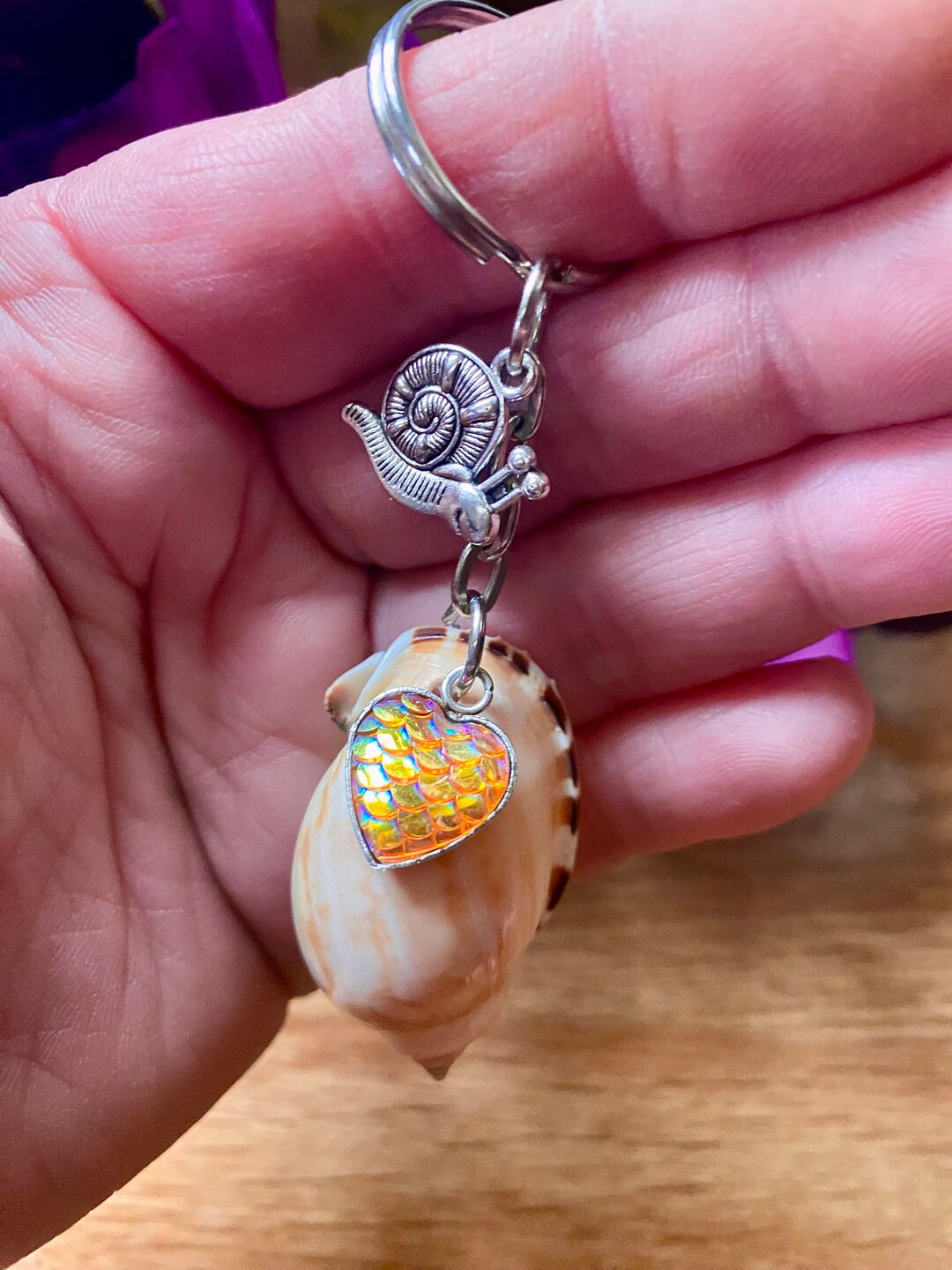 Seashell Snail Heart Fish Scale Keychain-seashell Keyring-snail ...