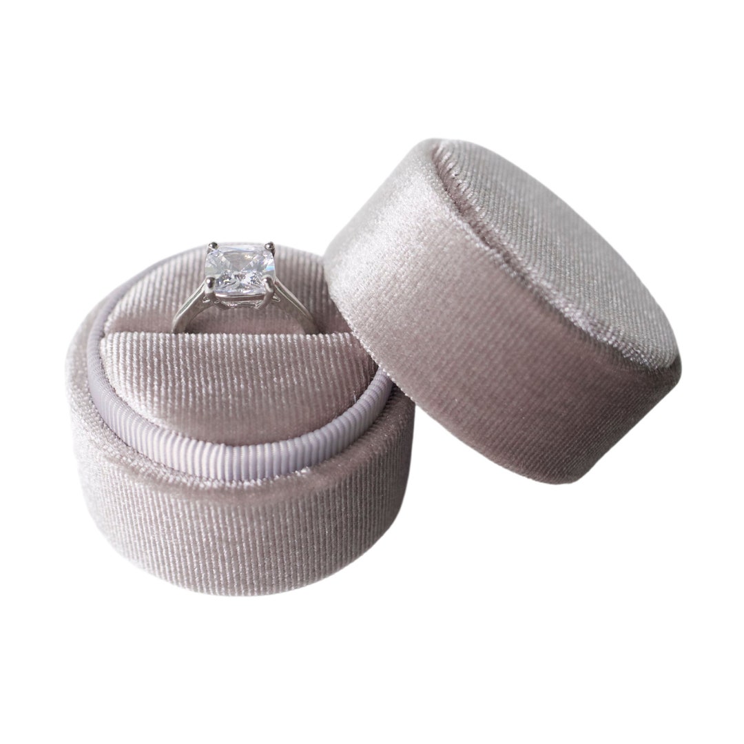 Greige Circle Velvet Ring Box Velvet Ring Box Single - Etsy
