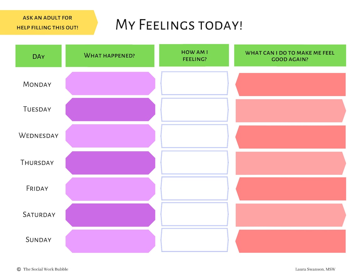 CBT for Kids: Therapy Weekly Mood & Feelings Tracker for Kids - Etsy