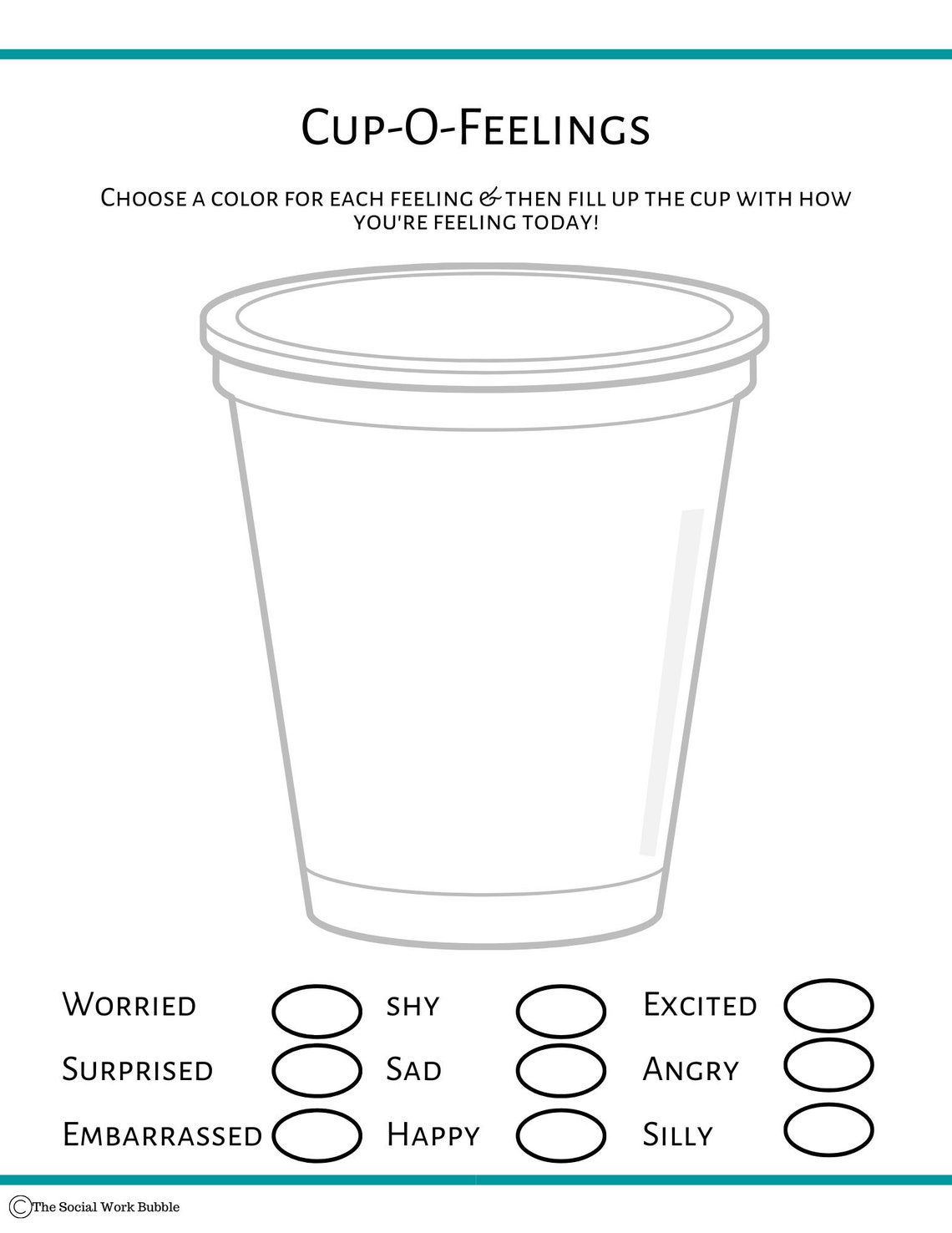 Kids Cup-O-Feelings Therapy Worksheet Emotions CBT Play | Etsy
