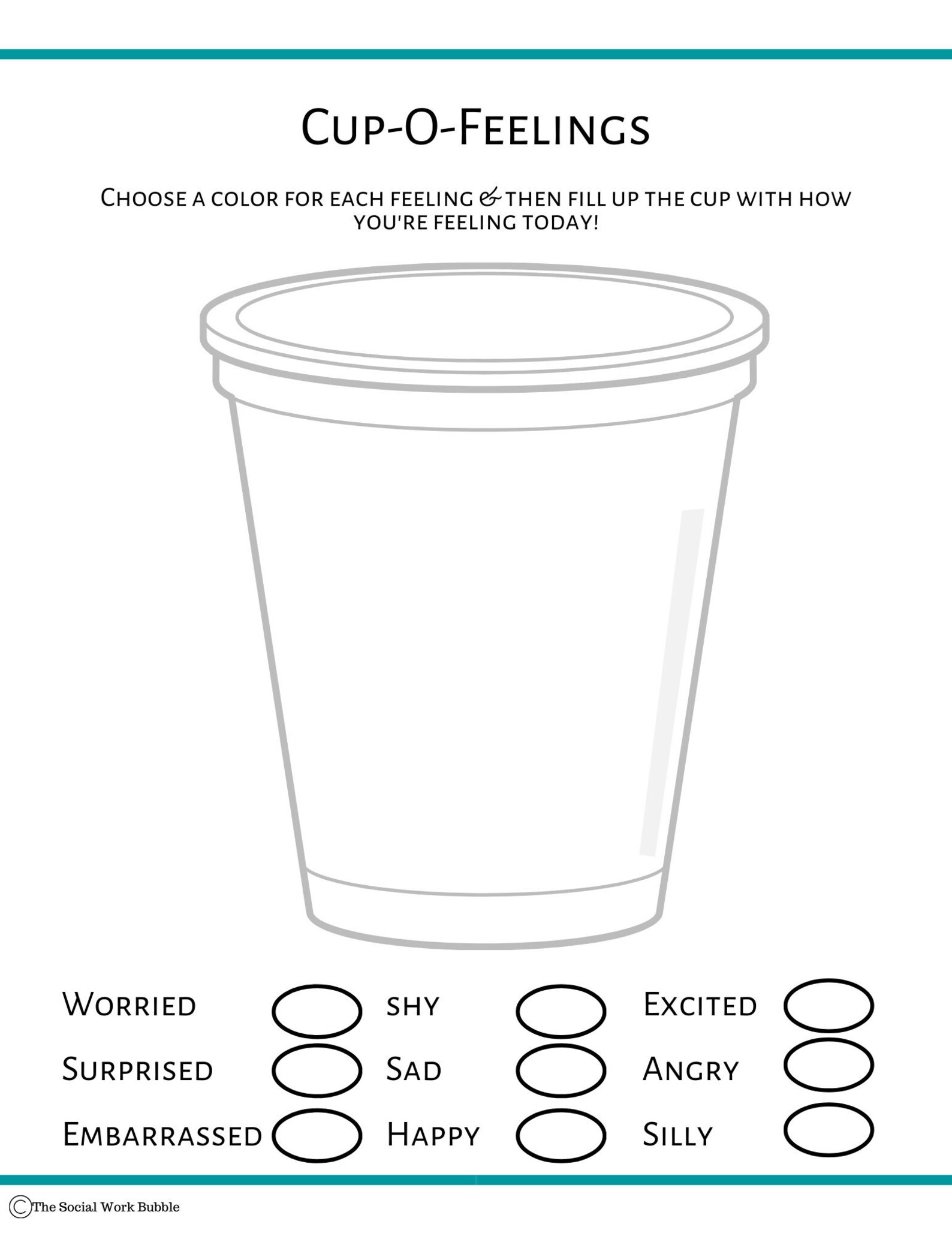 Kids Cup-O-Feelings Therapy Worksheet Emotions CBT Play | Etsy
