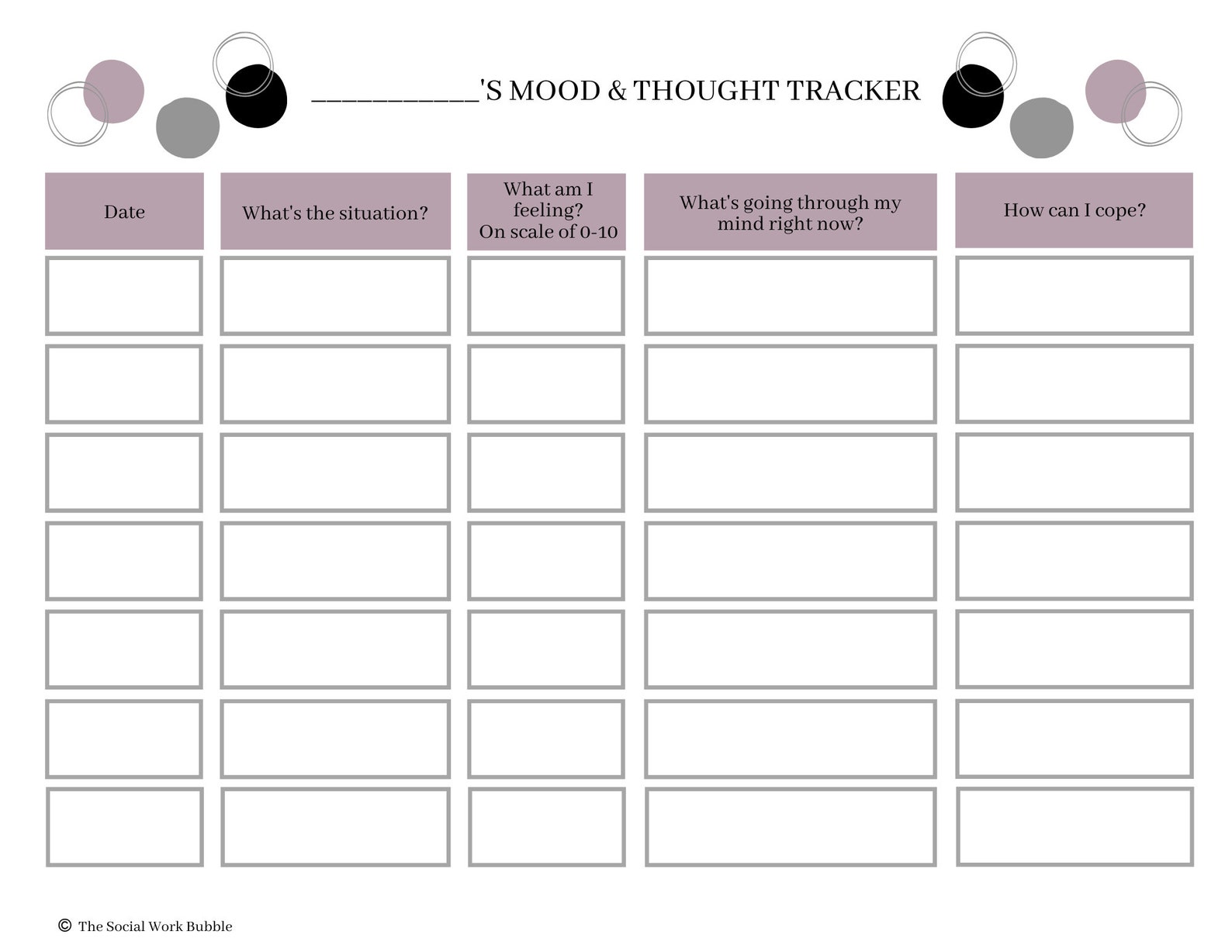 CBT Weekly Mood/feelings and Thoughts Record for Therapy and - Etsy
