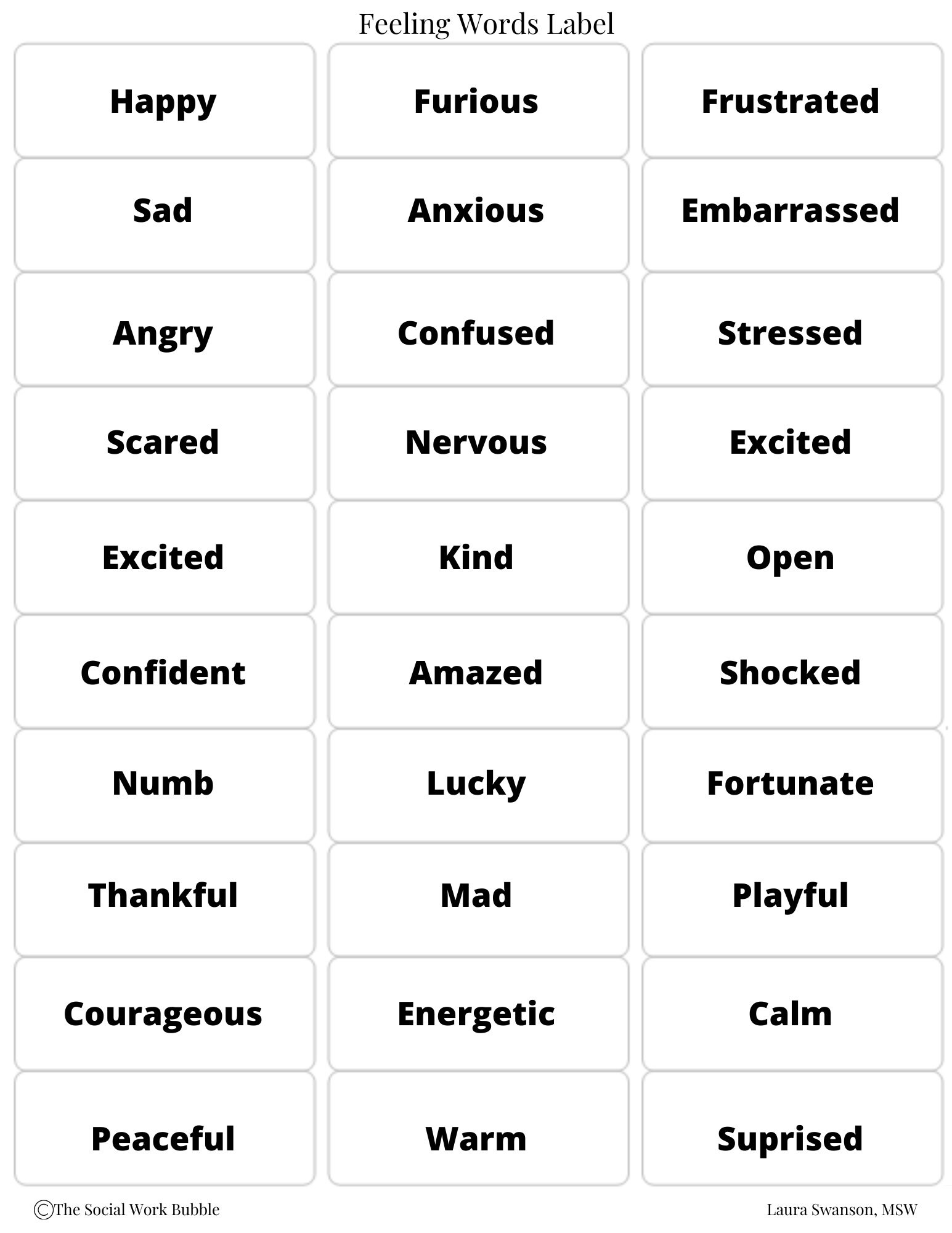60 Feelings Emotions Word Labels for Kids' Emotional Intelligence ...