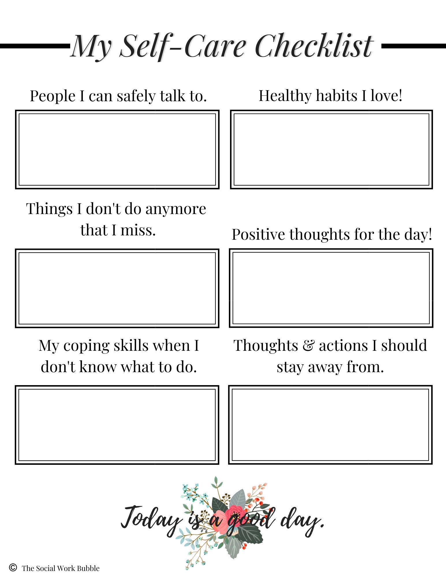 My Self Care Checklist Mental Health Social Work Therapy | Etsy