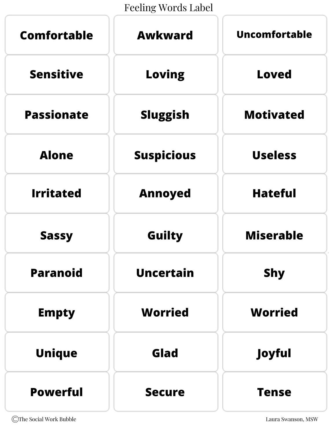 60 Feelings Emotions Word Labels for Kids' Emotional Intelligence ...