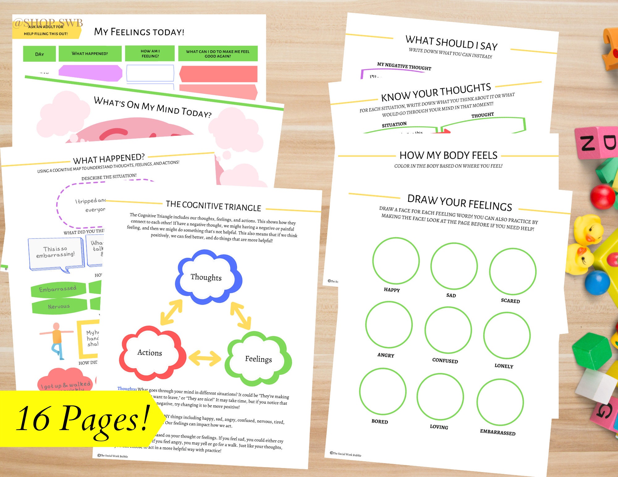 CBT Kids Worksheet Bundle: Feelings, Thoughts, Behavior, Coping Digital ...