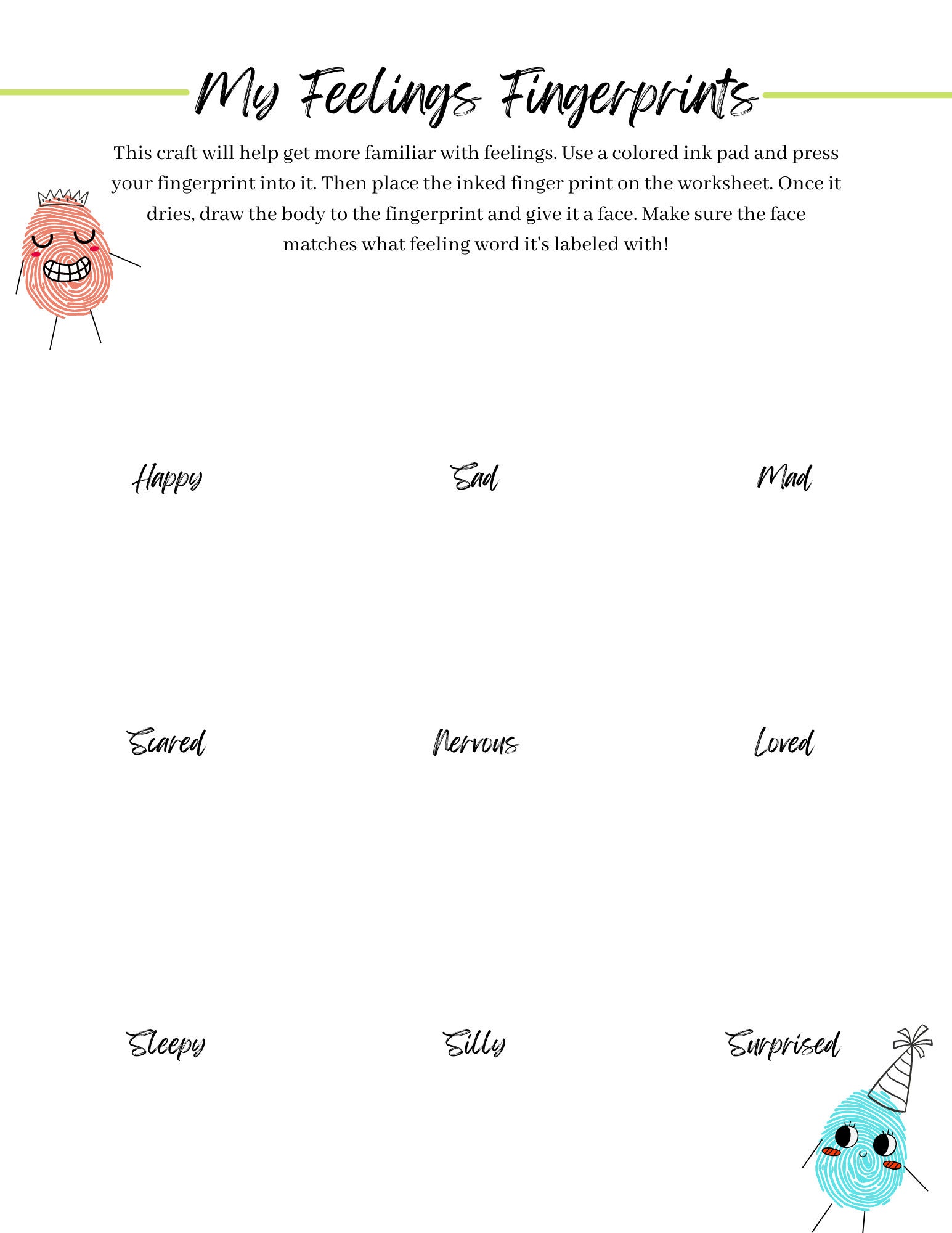 Feeling Fingerprints Kids Therapy Craft Digital Download - Etsy