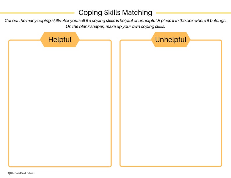 Coping Skills Matching Unhelpful Vs. Helpful Therapy Worksheet - Etsy