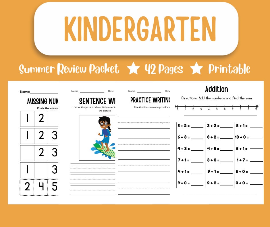 Kindergarten - Summer Review - Worksheets - Summer Packet - Printable ...