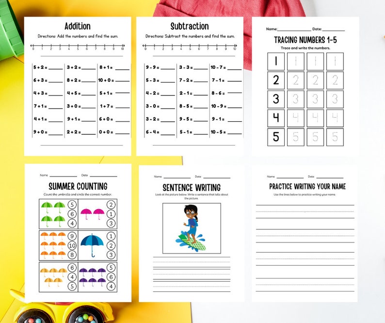 Kindergarten - Summer Review - Worksheets - Summer Packet - Printable ...