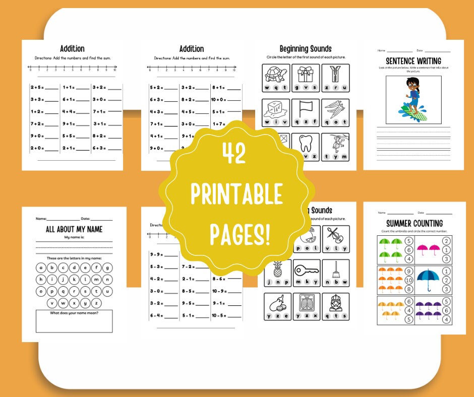 Kindergarten - Summer Review - Worksheets - Summer Packet - Printable ...