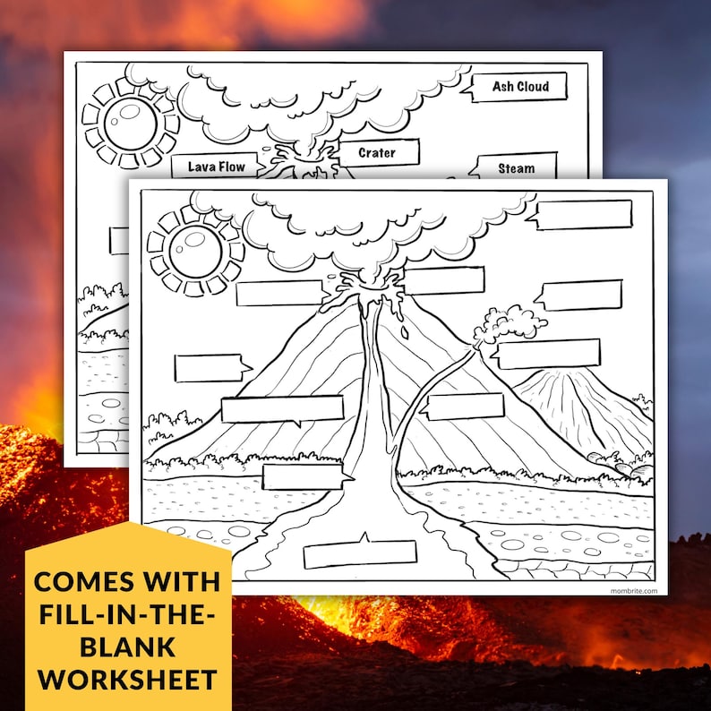 Parts of a Volcano Coloring Page, Printable Science Worksheet ...