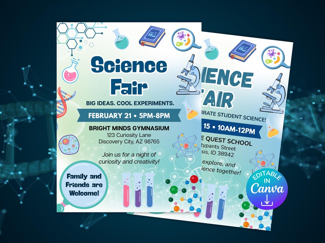 Editable Science Fair Invitation, School STEM Event Flyer, Kids ...