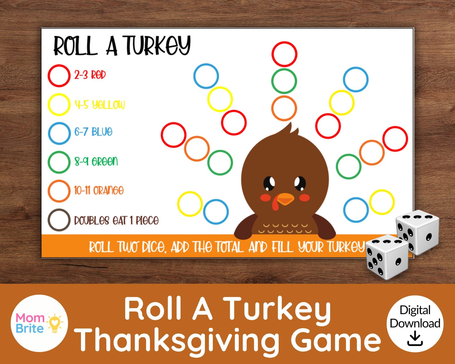 Thanksgiving Roll a Turkey Dice Game, Printable Thanksgiving Game, Fall ...