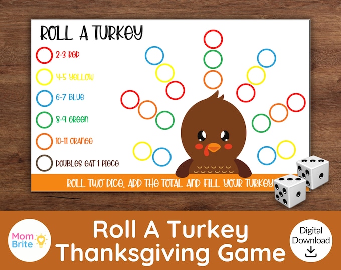 Thanksgiving Roll a Turkey Dice Game, Printable Thanksgiving Game, Fall ...