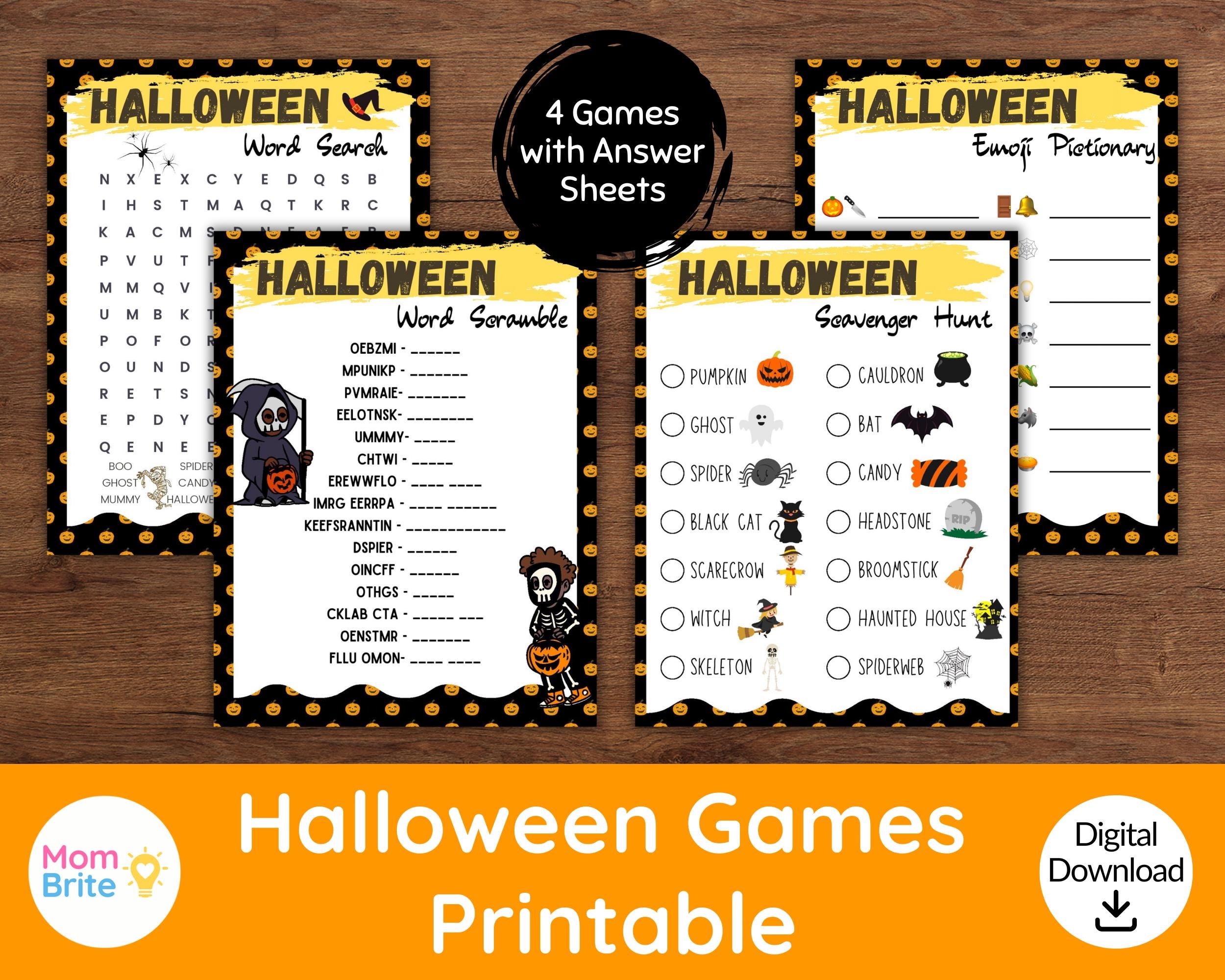 Printable Halloween Games for Kids, Word Search, Word Scramble ...