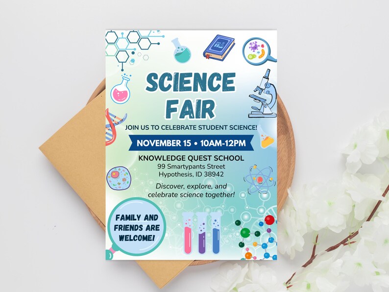 Editable Science Fair Invitation, School STEM Event Flyer, Kids ...