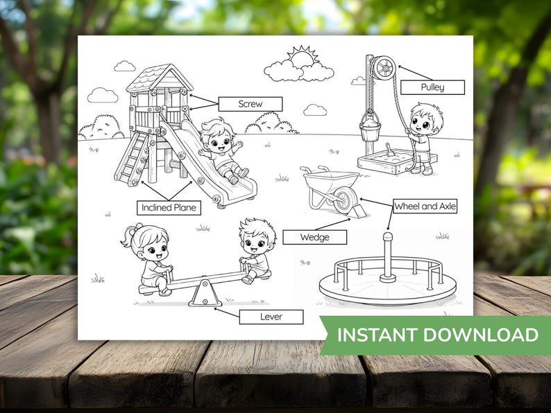 Simple Machines Coloring Page, Printable Science Worksheet for Kids ...