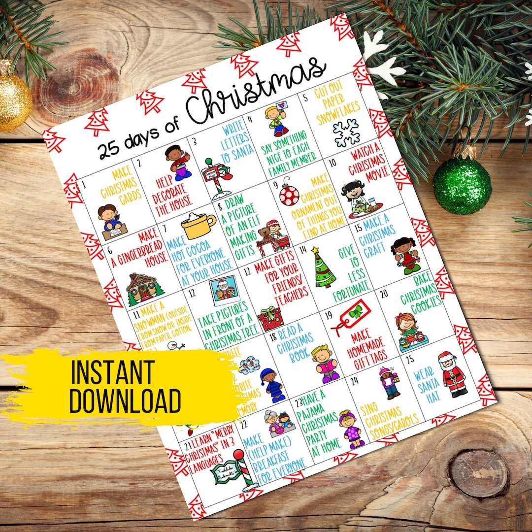 25 Days of Christmas Countdown Printable, Holiday Activity Calendar for ...