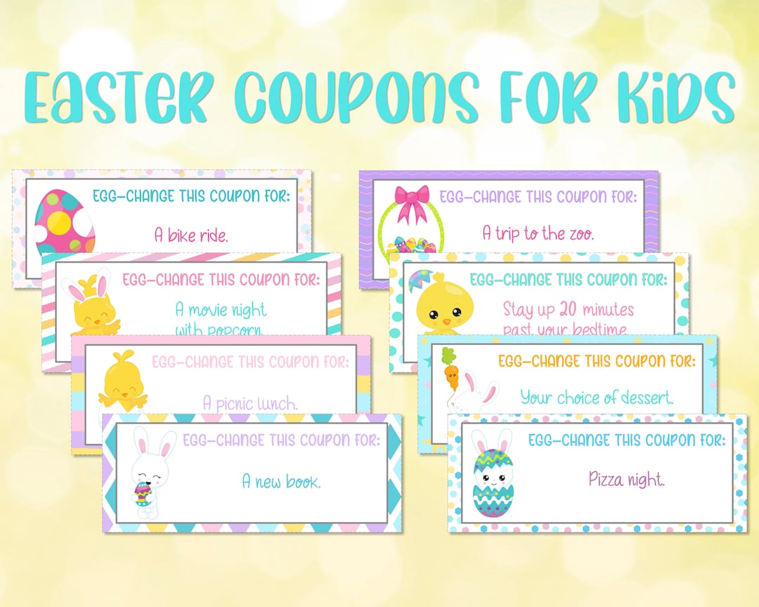 Printable Easter Coupons for Kids, Easter Coupons, Easter Basket Gifts ...