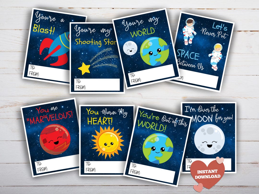Space Valentines Cards for Kids, Printable Galaxy Classroom Gift Tags ...