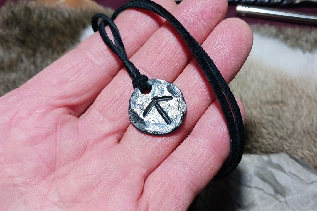 Hand Forged Iron / Steel Rune Stone Necklace Teiwaz - Tyr - Etsy