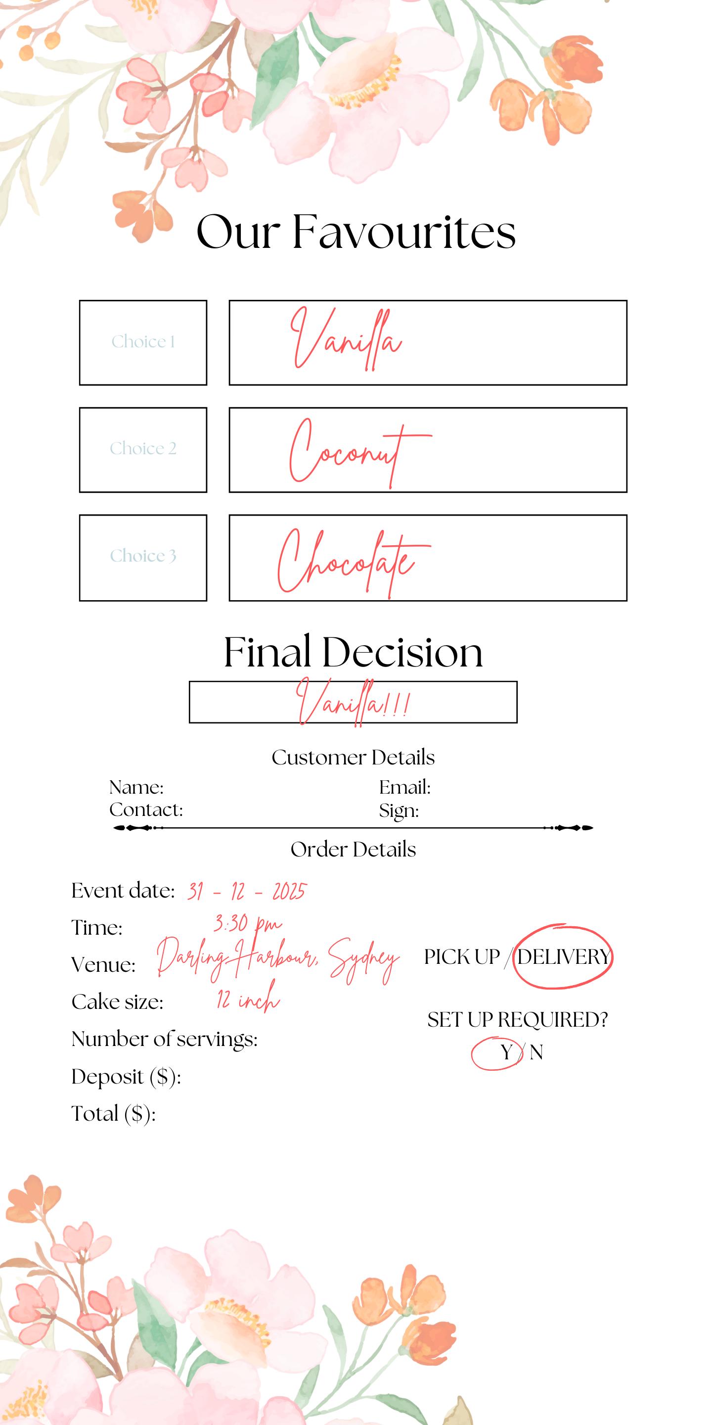 Wedding Cake Tasting Cards Wedding Cake Taste Form Custom Editable ...