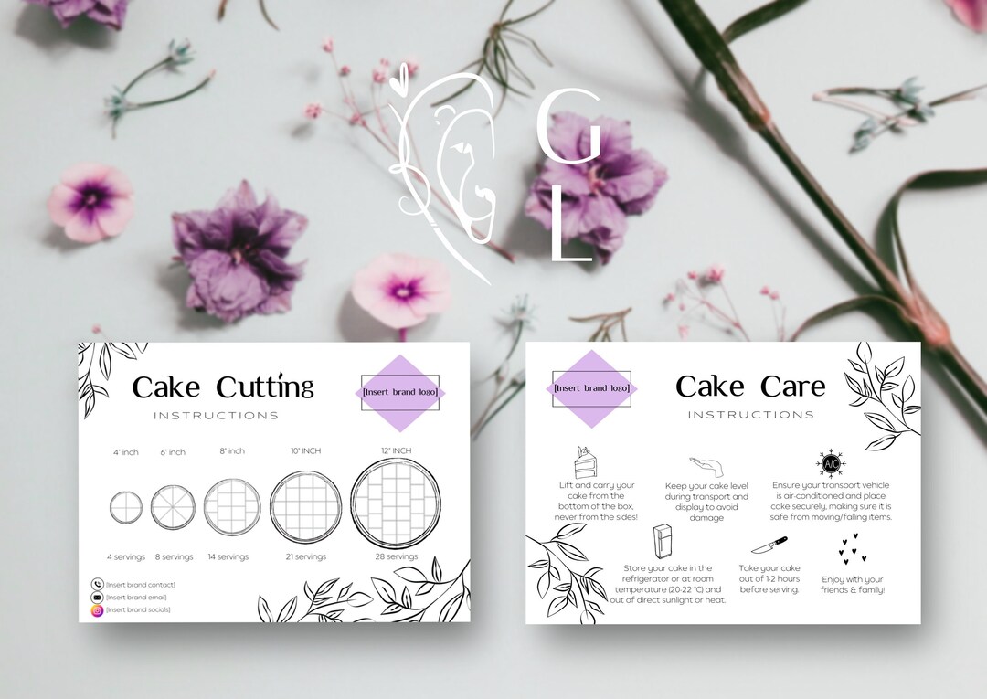 Editable Cake Care Card & Cutting Guide Set (printable Download) - Etsy