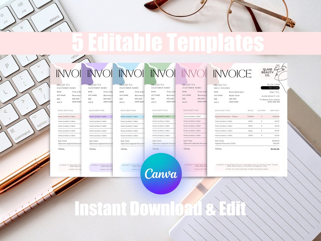 Invoice Template Small Business Editable Custom Order Form Printable ...