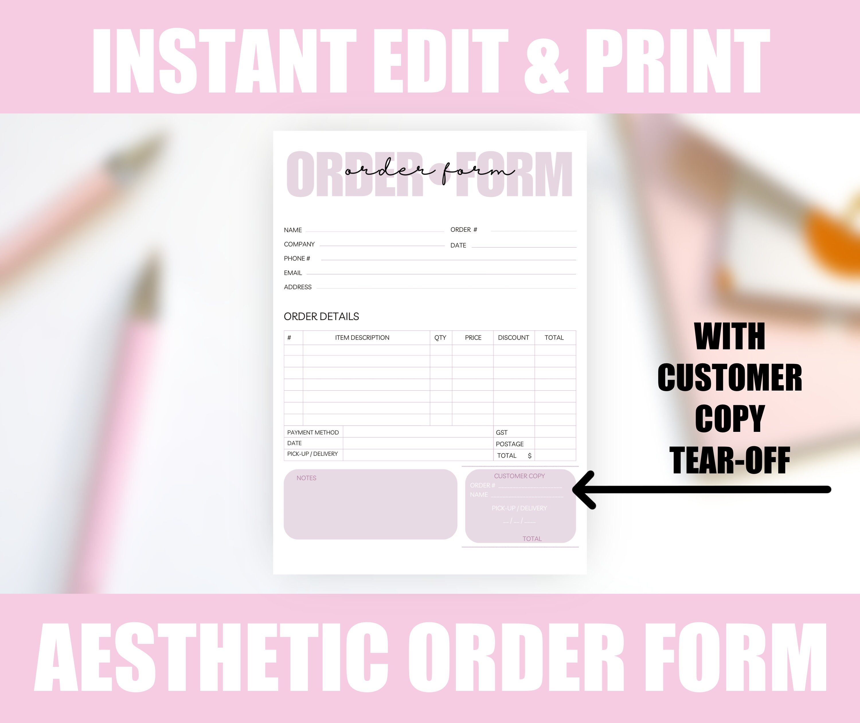 Cake Order Form Templates A4 Aesthetic Small Business Editable Simple ...