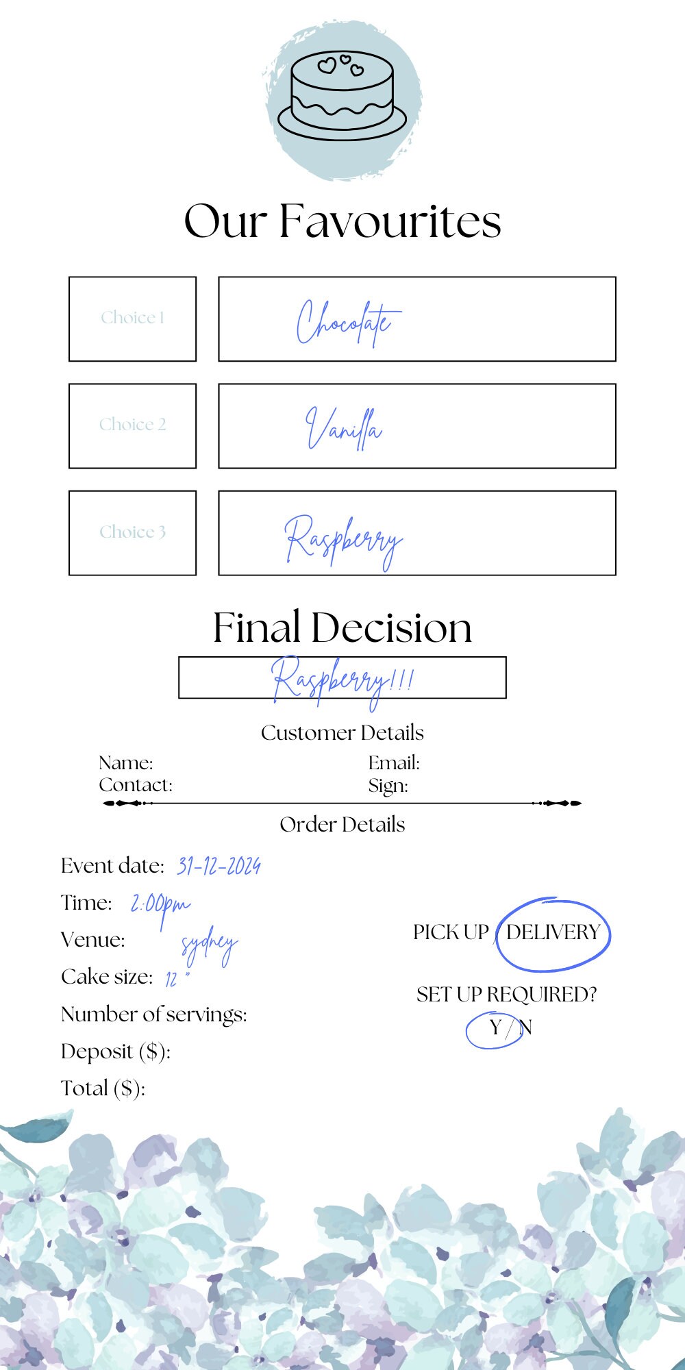 Wedding Cake Tasting Form Custom Editable Wedding Party Event Birthday ...
