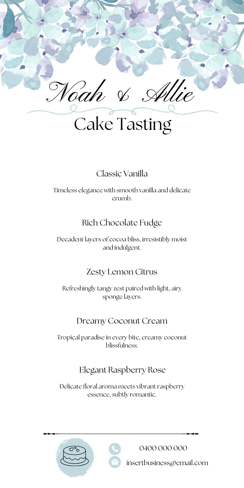 Wedding Cake Tasting Form Custom Editable Wedding Party Event Birthday ...