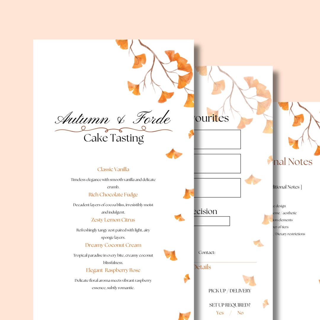 Fall Wedding Cake Tasting Card Template Editable Menu Digital Download ...