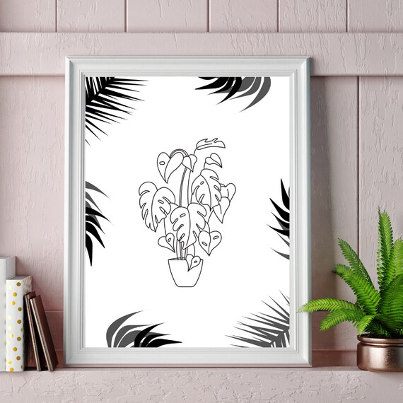 Black and White Monstera Digital Print Monstera Plant | Etsy