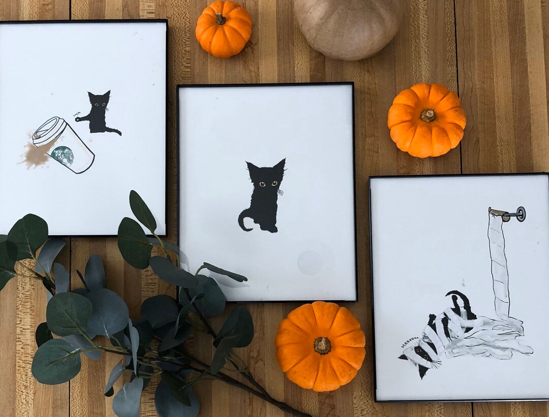 Murph: Cute and Funny Black Cat Art Print 3 Pack/ Minimalist Halloween ...