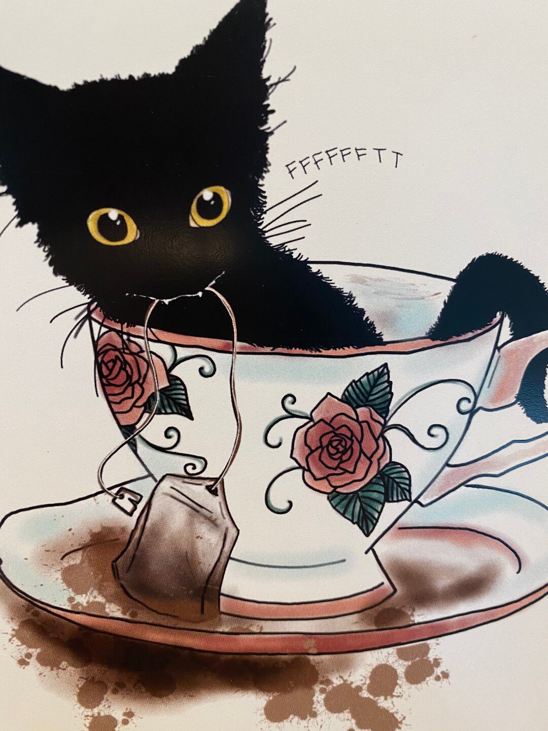 Funny Cat Kitchen Art/ Murph in a Teacup / Cat Illustration - Etsy