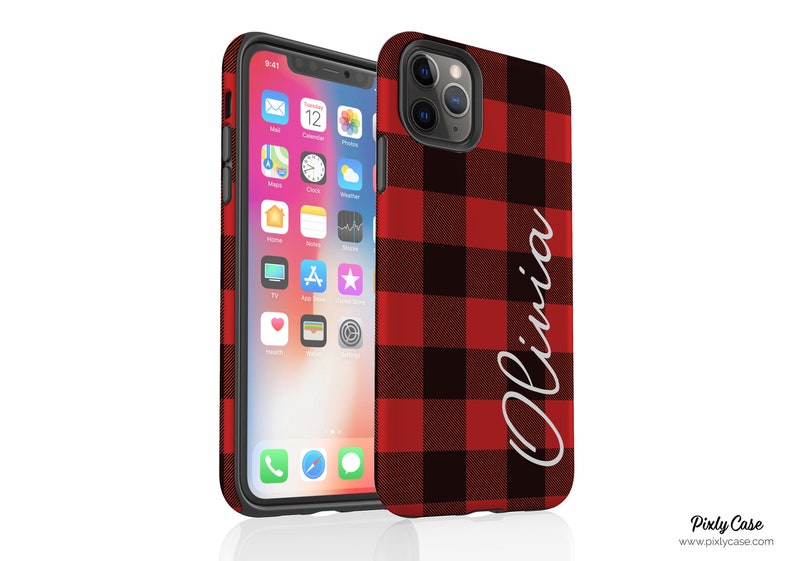 Buffalo Plaid Phone Case Personalized Red and Black Plaid - Etsy